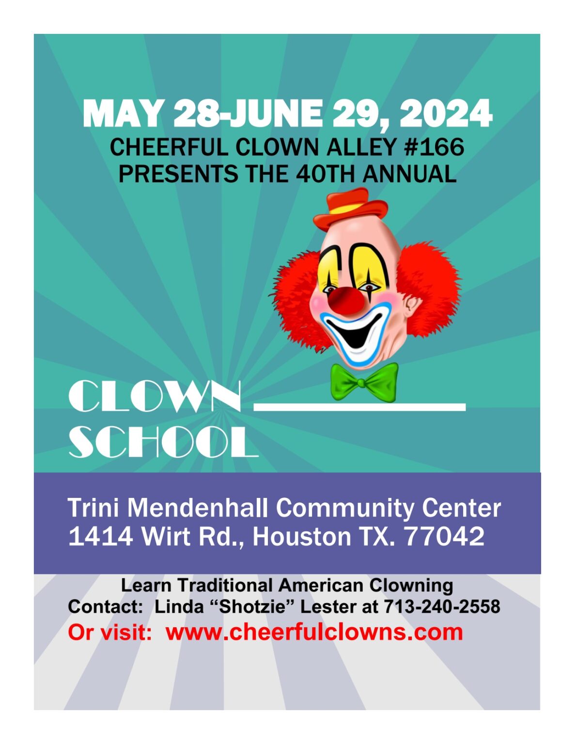 2024 Clown School Poster Final - Clown School | Hire a Clown | Cheerful ...